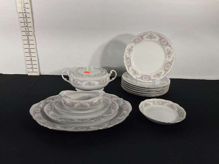 Style House Fine China Pink Floral ‘Pompadour’ Dinnerware Set, Made in ...