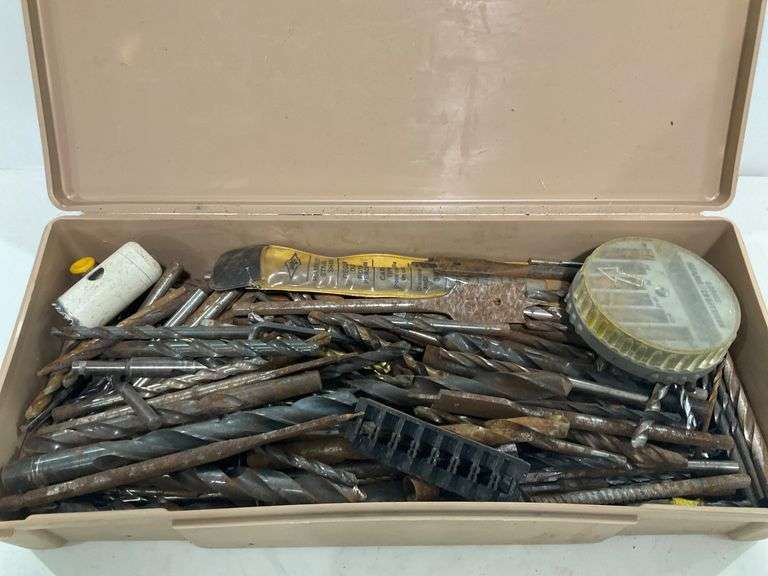 Plastic Storage Box Containing Assorted Drill Bits and Metalworking Tools - Hash Auctions