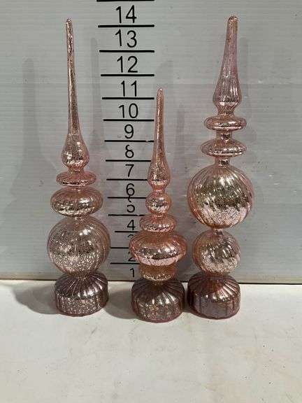 Three Pink Mercury Glass Lighted Decorative Finials - Hash Auctions