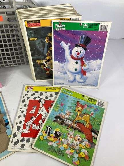 Lot of 22 Frame-Tray Puzzles With Plastic Storage Basket - Hash Auctions