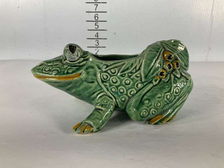 Green Ceramic Frog Planter with Painted Details - Hash Auctions
