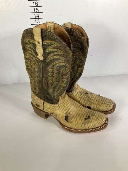 Men’s Size 12 D Leather Cowboy Boots with Embroidered Shafts - Hash ...