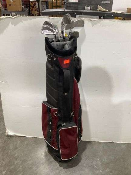 Black and Red Golf Bag With Assorted Dunlop and AMF Golf Clubs - Hash ...
