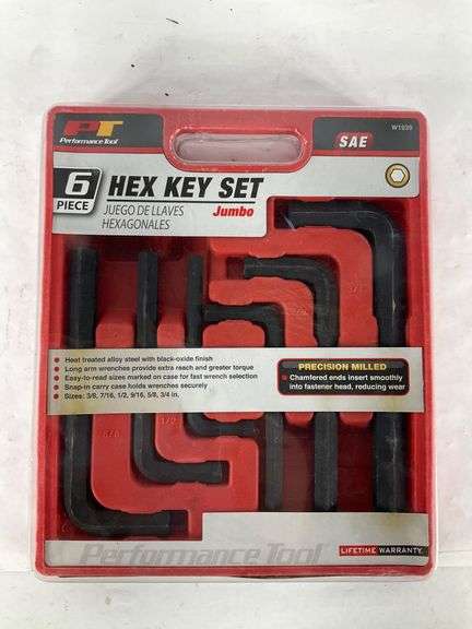 Performance Tool 6-Piece SAE Jumbo Hex Key Set - Hash Auctions