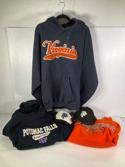 Collection of Hooded Sweatshirts and Baseball Caps Featuring University ...
