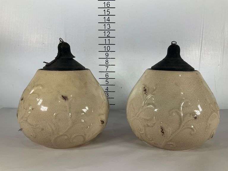 Ceramic Tabletop Torches with Decorative Floral Motif - Hash Auctions