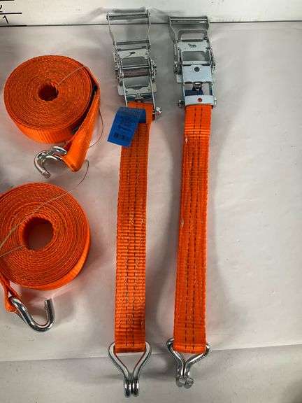 Set of Haklift Orange Polyester Ratchet Straps with Hooks - Hash Auctions