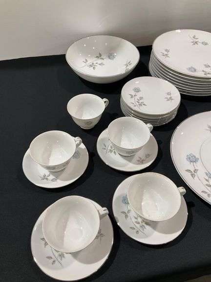 Two boxes: 51-Piece Dinnerware Set by Delux with Blue Floral Motif ...
