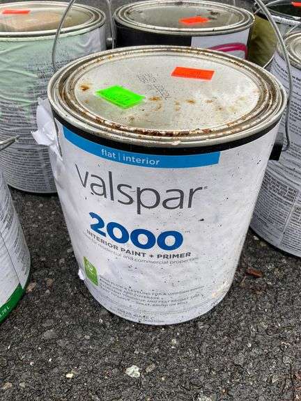 Assorted open Paint Cans from Multiple Brands Including Valspar ...