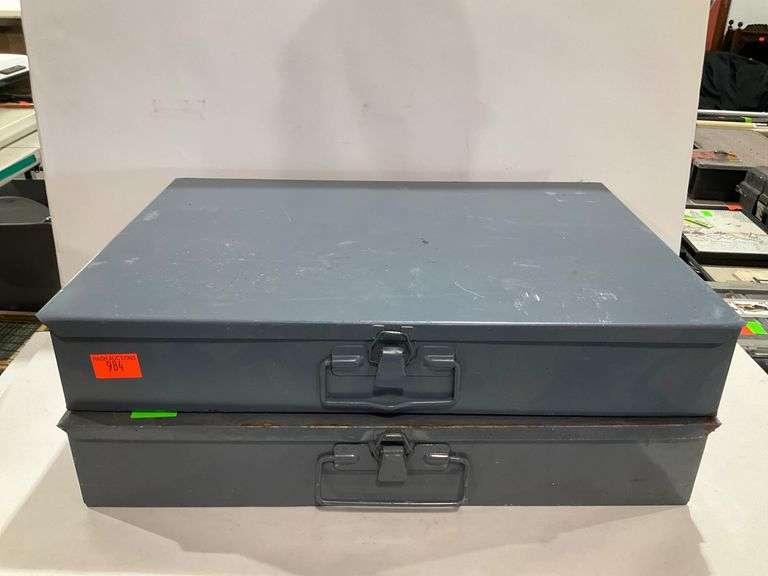 Two Metal Storage Cases with Compartments and Assorted Labels - Hash ...