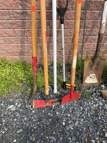 Lot of Assorted Yard and Garden Tools with Wood and Metal Handles - Hash Auctions