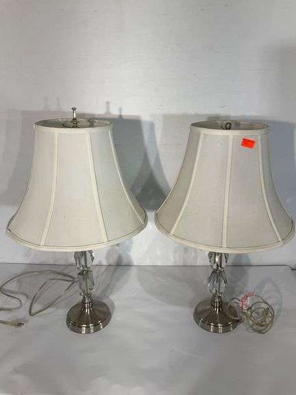 Pair of Table Lamps with Crystal Accents and Fabric Shades - Hash Auctions