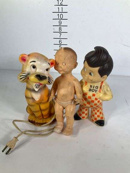 Vintage Big Boy Figurine, Tiger-Shaped Portable Lamp, and Vinyl Baby ...