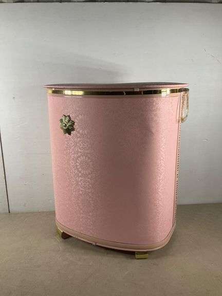 Pink Decorative Laundry Hamper with Gold-Tone Accents and Textured ...