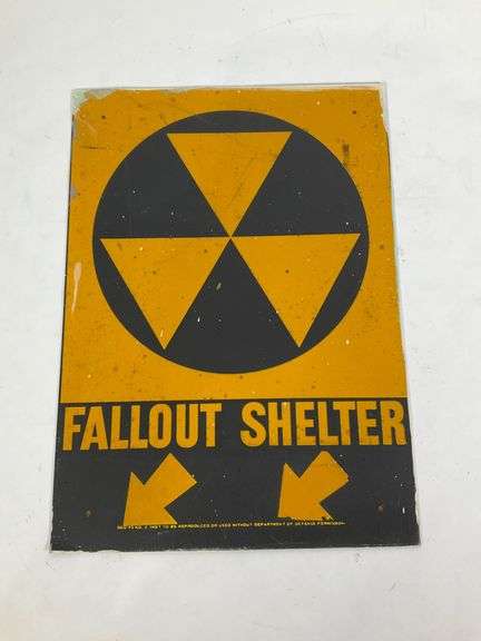 10 x 14 Metal Fallout Shelter Sign with Radiation Symbol - Hash Auctions
