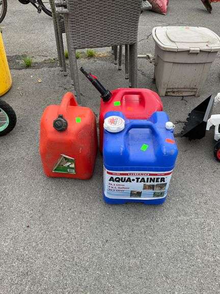 Reliance Aqua-Tainer 7-Gallon Water Container and 2-Red Fuel Gasoline ...