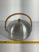 Stoneware Crock with Blue Deer Motif and Mirro Aluminum Pot with Wooden ...