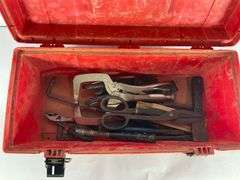 Red Plastic Tool Box with Assorted Hand Tools - Hash Auctions