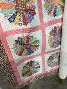 Hand-Pieced Quilt with Colorful Floral Patterns and White Backing, 70in ...