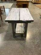 Rustic Pine Table with Distressed Finish and Lower Shelf - Hash Auctions