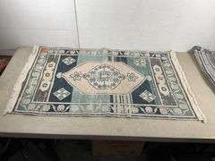 Two Decorative Rugs: 44×25” Geometric Design and 44×27” Woven Denim by ...