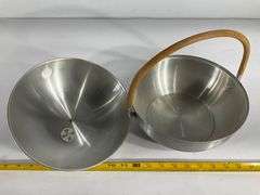 Stoneware Crock with Blue Deer Motif and Mirro Aluminum Pot with Wooden ...