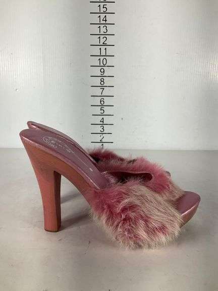 Pink High Heel Mules with Fur Trim by M.O.D, Size 8.5M - Hash Auctions