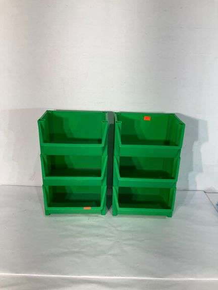 6 Green Stackable Plastic Storage Bins - Hash Auctions
