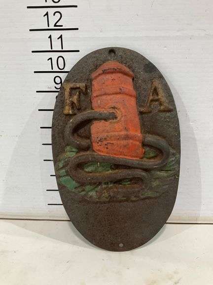 Cast Iron Fire Insurance Plaque with Raised Hydrant and Hose Design ...