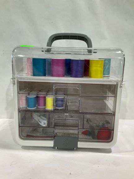 Clear Plastic Sewing Storage Case with Assorted Thread Spools and ...