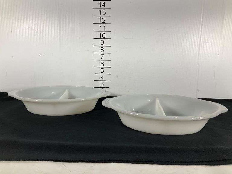 Fire King Milk Glass Divided Serving Dishes - Hash Auctions