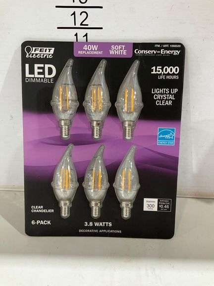 Feit Electric Clear Chandelier LED Bulbs, 6-Pack, 40W Replacement ...