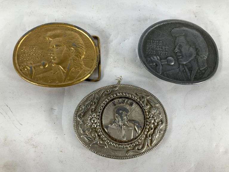 Three Elvis Presley Commemorative Belt Buckles - Hash Auctions