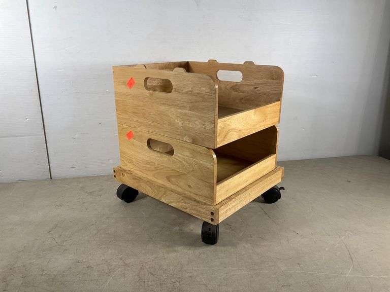 Modular Wooden Rolling Storage Unit with Two Removable Trays - Hash ...