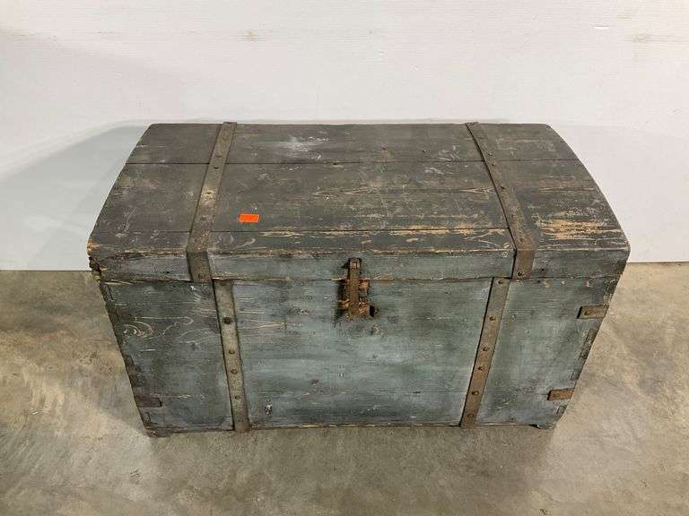 Rectangular Chest with Hinged Lid and Metal Reinforcements, 36x19x21.5 ...