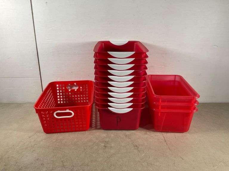 Red Plastic Storage Bins with Various Designs - Hash Auctions
