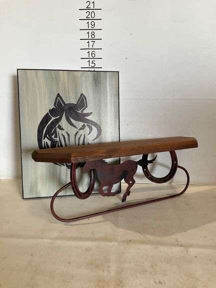 Wood and Metal Horse-Themed Bench with Coordinating Horse Artwork ...