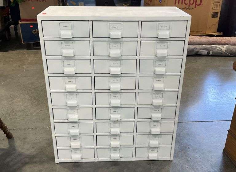 White Metal Multi-Drawer (27) Storage Cabinet, 31x14x37 Inches - Hash ...