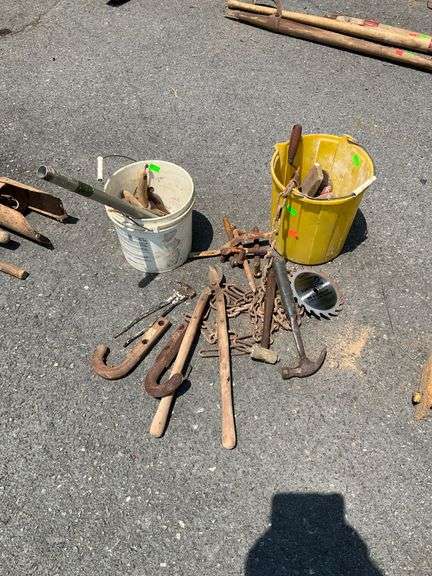 Hand Tools, Chains, and Hardware in Buckets - Hash Auctions
