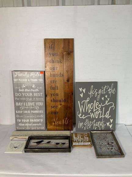 Decorative Wall Plaques and Signs Featuring Various Designs and Quotes ...