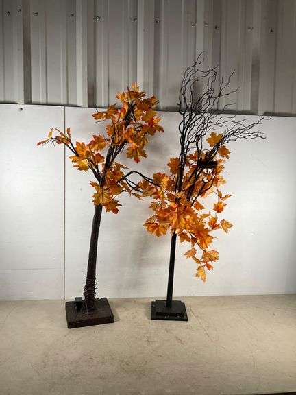 Two Decorative Lighted Trees With Autumn Foliage - Hash Auctions