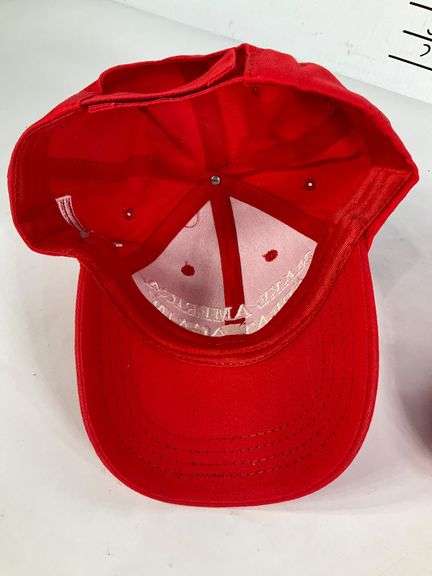 Red Baseball Caps with Embroidered Slogan and Flag - Hash Auctions