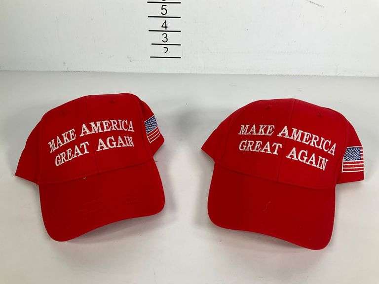 Red Baseball Caps with Embroidered Slogan and Flag - Hash Auctions