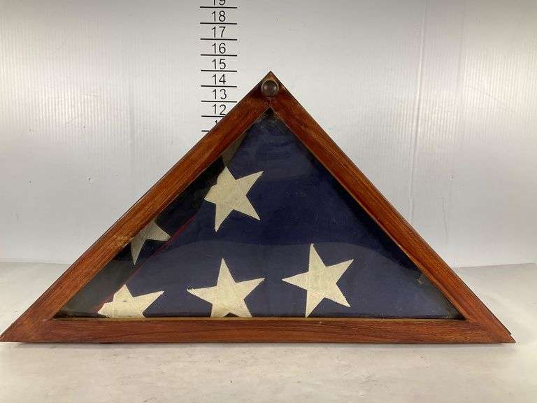 Triangular Display Case with Folded American Flag - Hash Auctions
