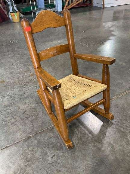 Child’s Rocking Chair with Carved Duck Motif and Woven Seat - Hash Auctions