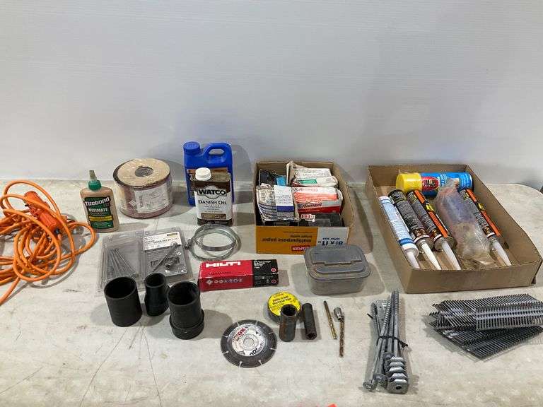 Workshop Supplies Including Adhesives, Fasteners, and Tools - Hash Auctions