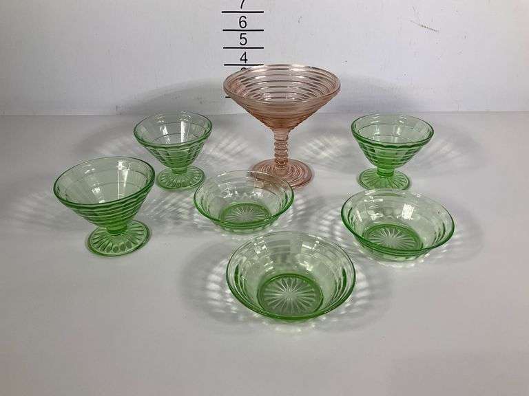 Depression Glass Compotes and Bowls with Pink and Uranium Green Tones ...