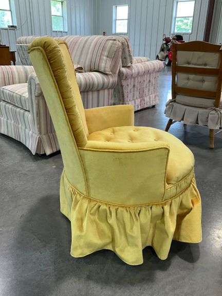 Yellow Upholstered Slipper Chair With Skirted Base and Tufted Backrest ...