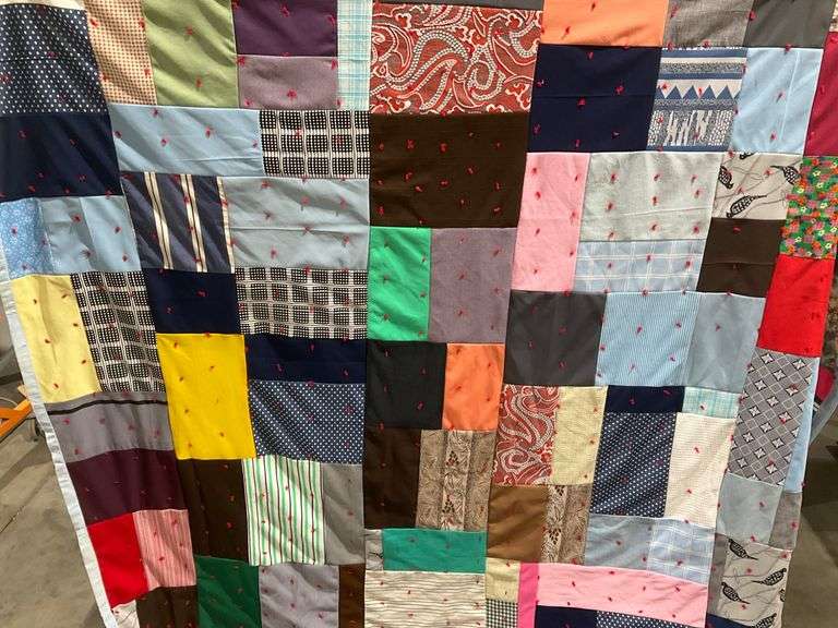 Patchwork Quilt with Multicolor Fabric Patterns, Approximately 84 x 96 ...