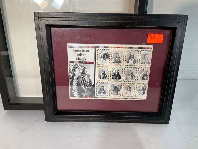 Two Black Framed Displays with American Indian Chief Stamp Sheet - Hash ...